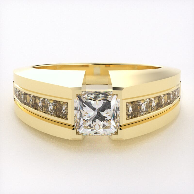 18K Yellow Gold Bold Engagement Ring With Side Stones